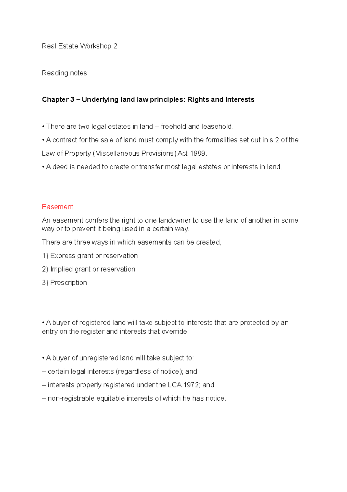 Real Estate LPC WS 2 notes - Real Estate Workshop 2 Reading notes ...