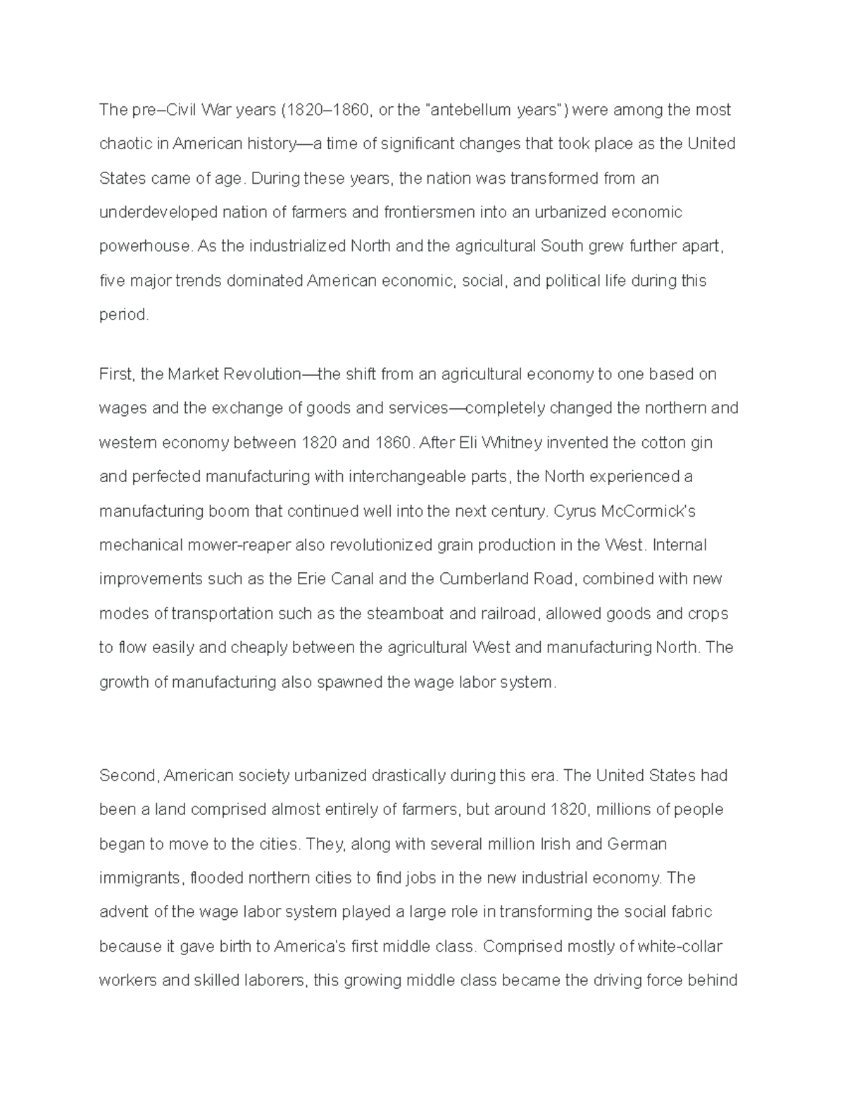 The Pre-Civil War Era (1815–1850) - The pre–Civil War years (1820–1860 ...