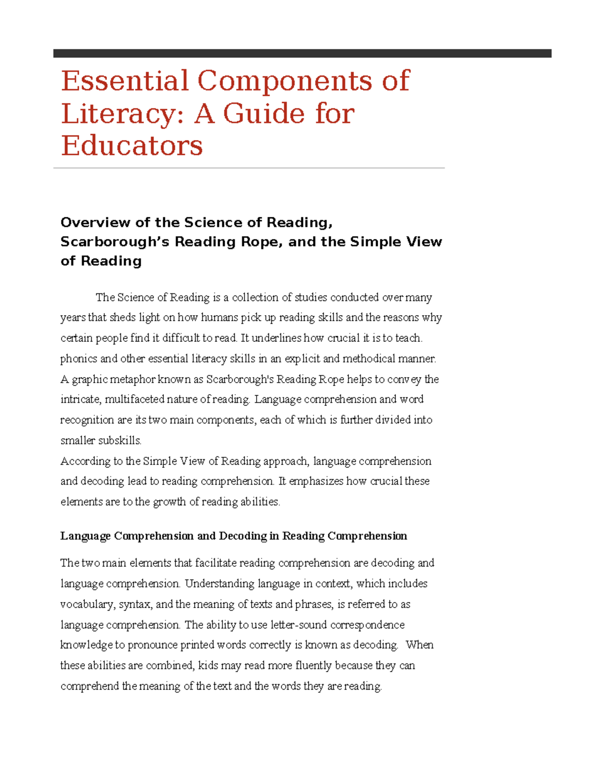 Essential Components of Literacy - It underlines how crucial it is to ...