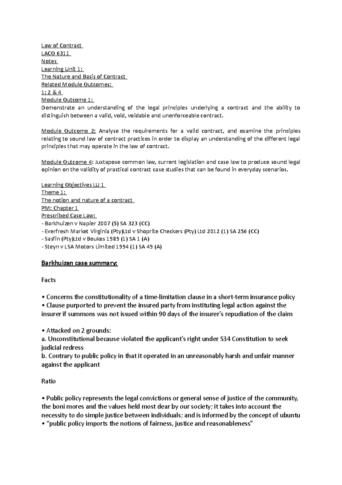 LU1 Contract final - LU1 notes. - Law of Contract LACO 6311 Notes ...