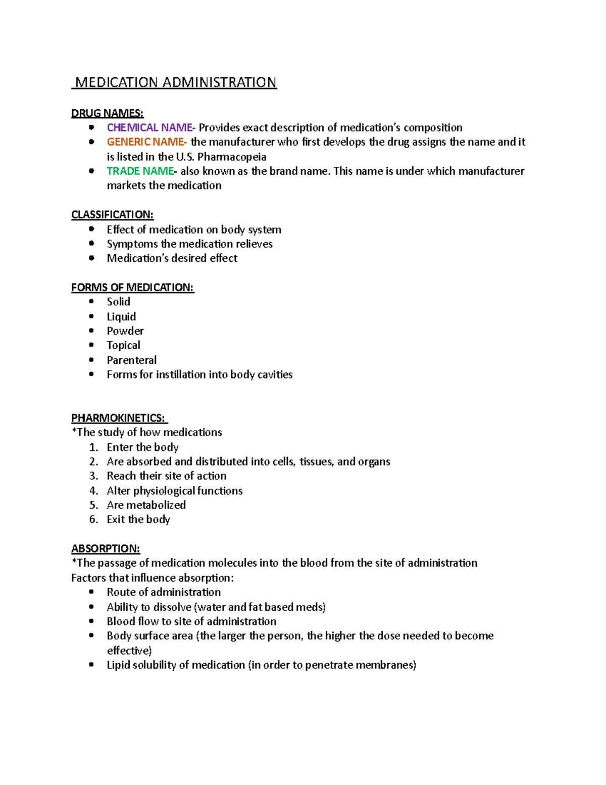Med administration notes - MEDICATION ADMINISTRATION DRUG NAMES ...