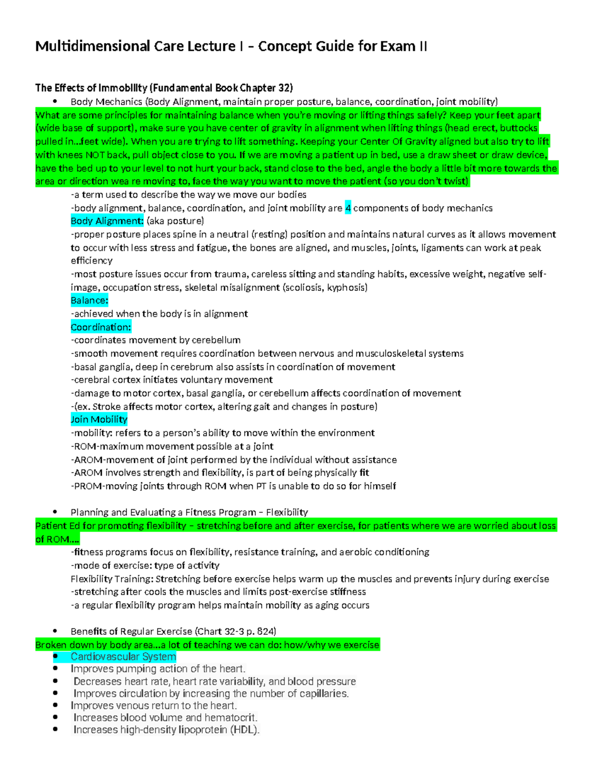 Exam 2 concept guide - Not we c - Multidimensional Care Lecture I ...
