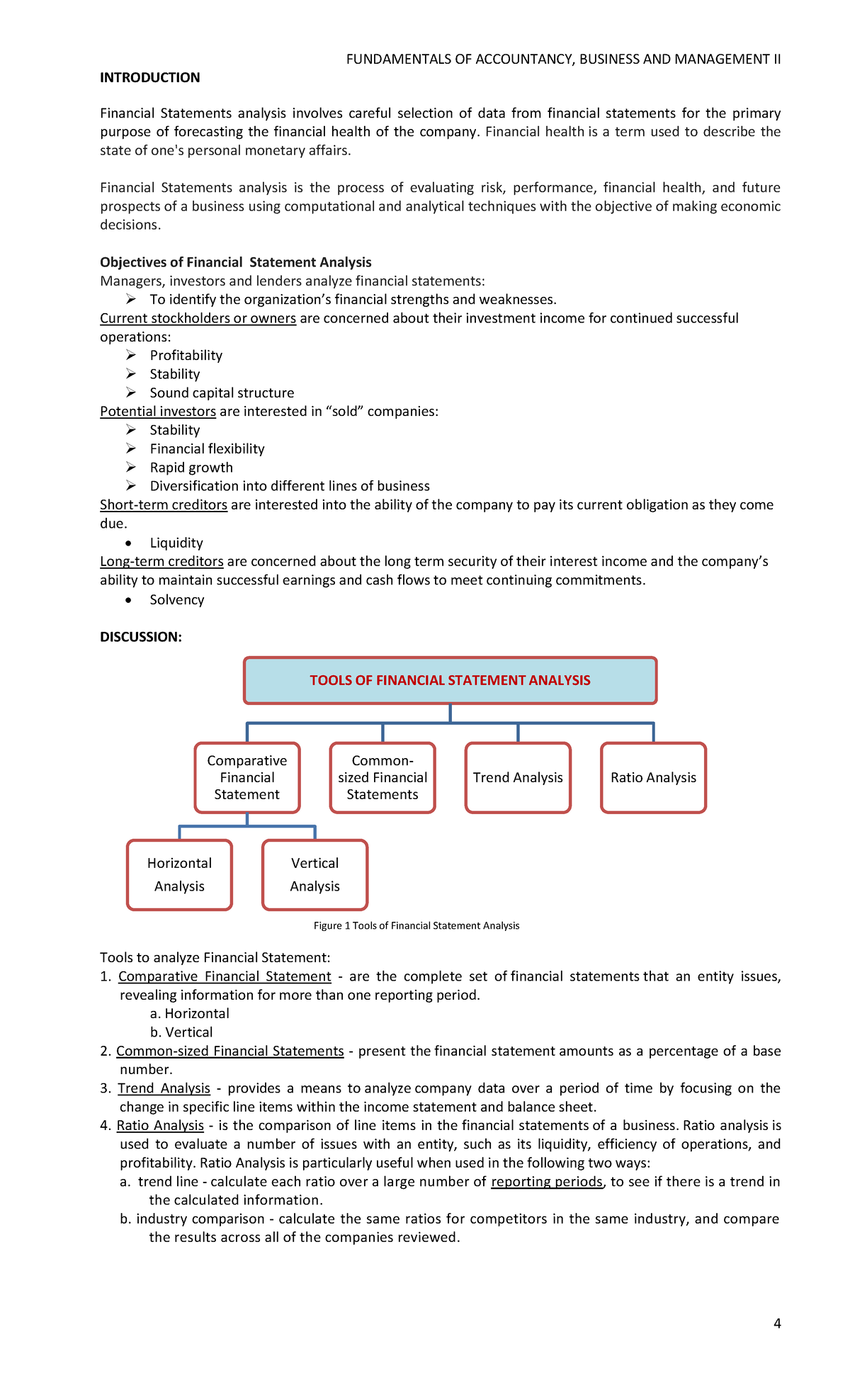 FABM2- Financial- Analysis - INTRODUCTION Financial Statements analysis involves careful ...