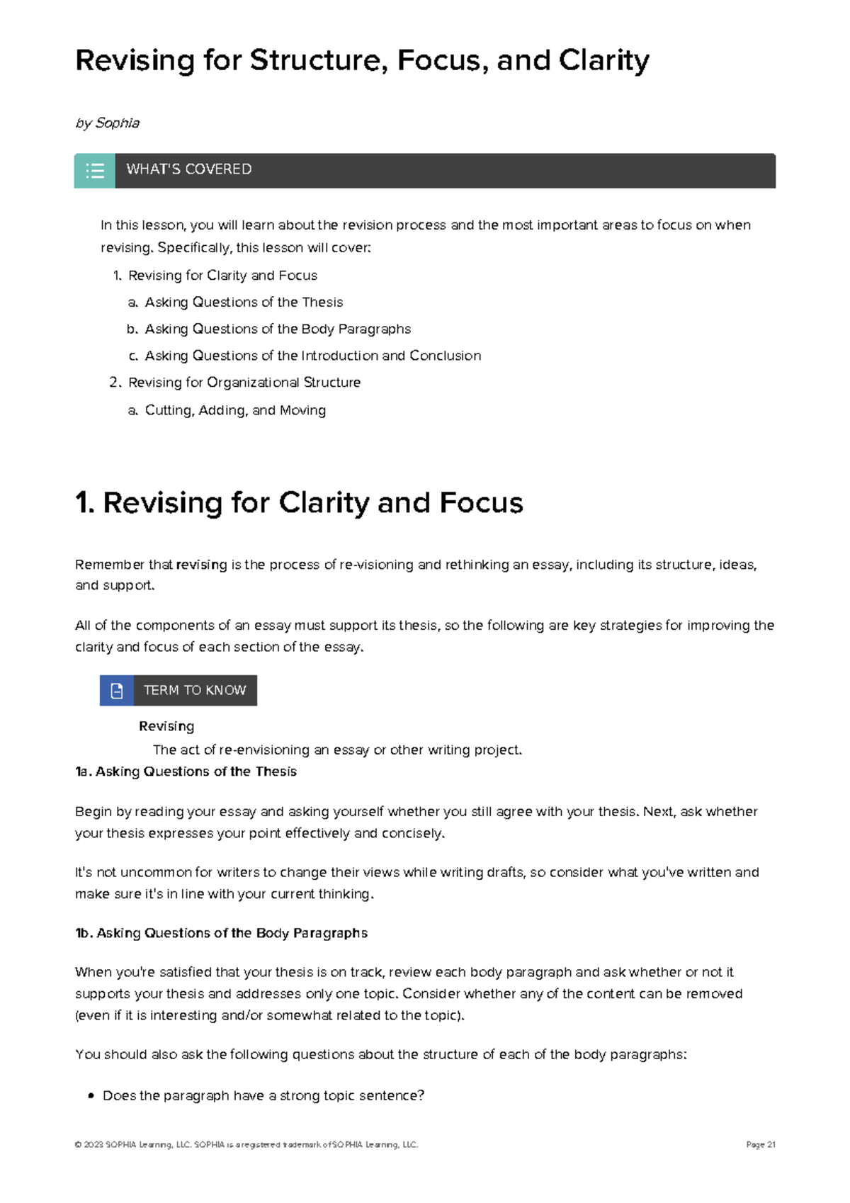 Revising for Structure Focus and Clarity - Studocu