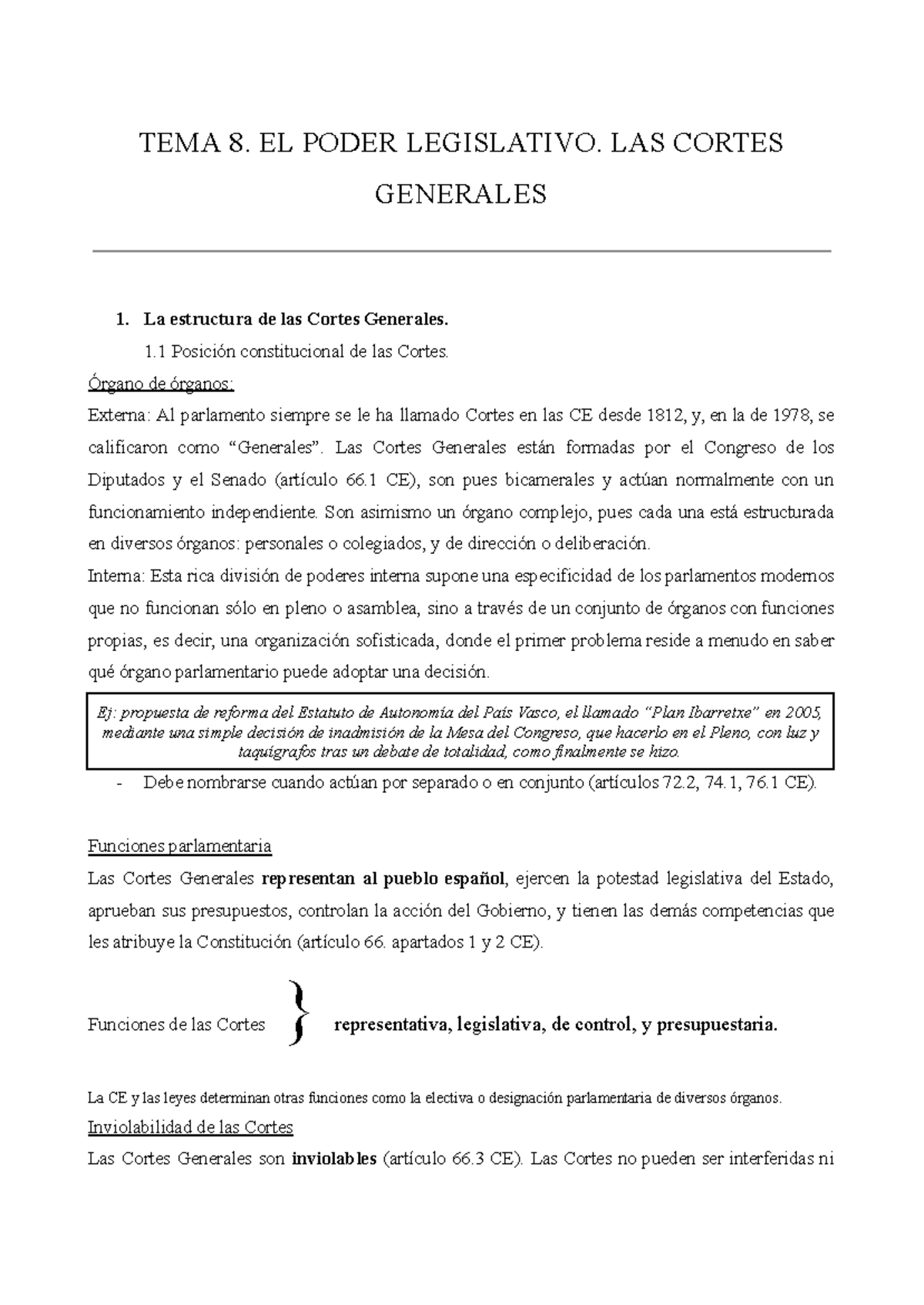 TEMA 8. El Legislativo. Las Cortes Generales, actualizado 2023 - TEMA 8 ...