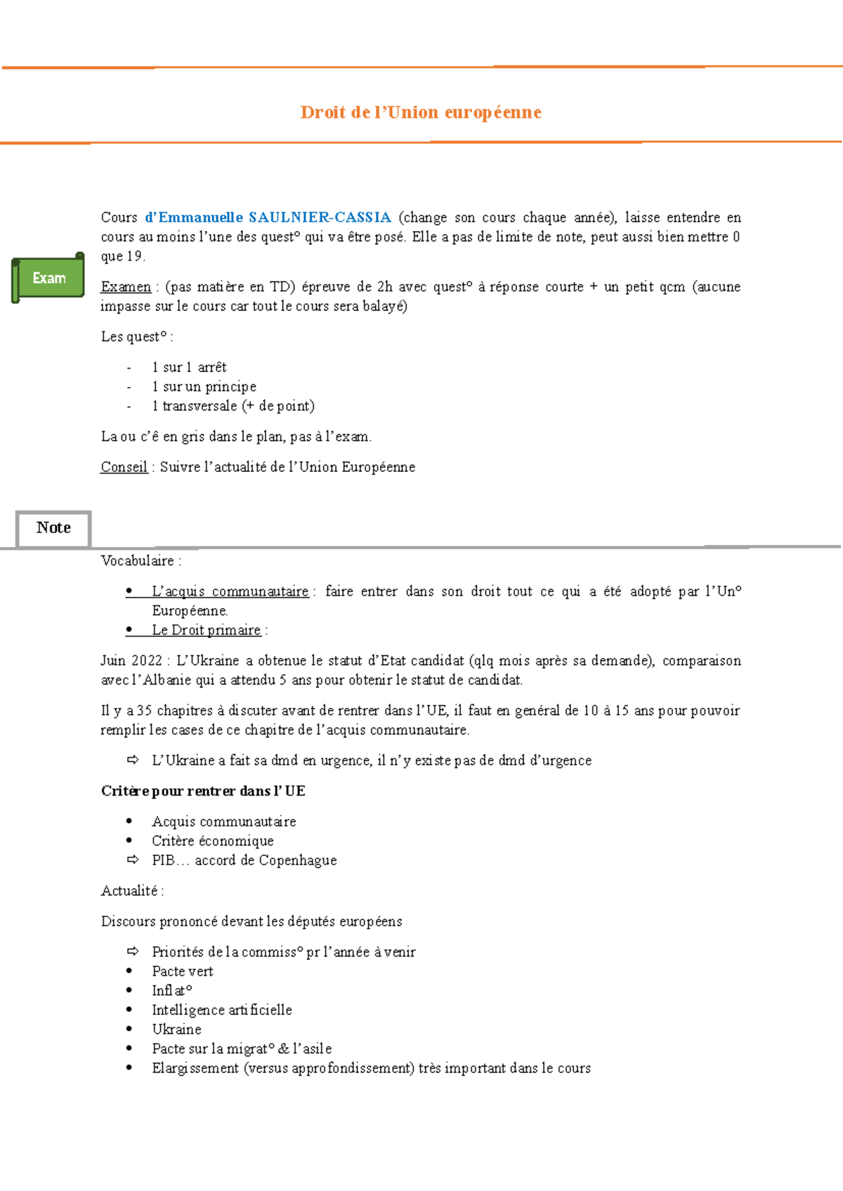 Droit de l'Union Européenne - Droit de l’Union européenne Cours d ...