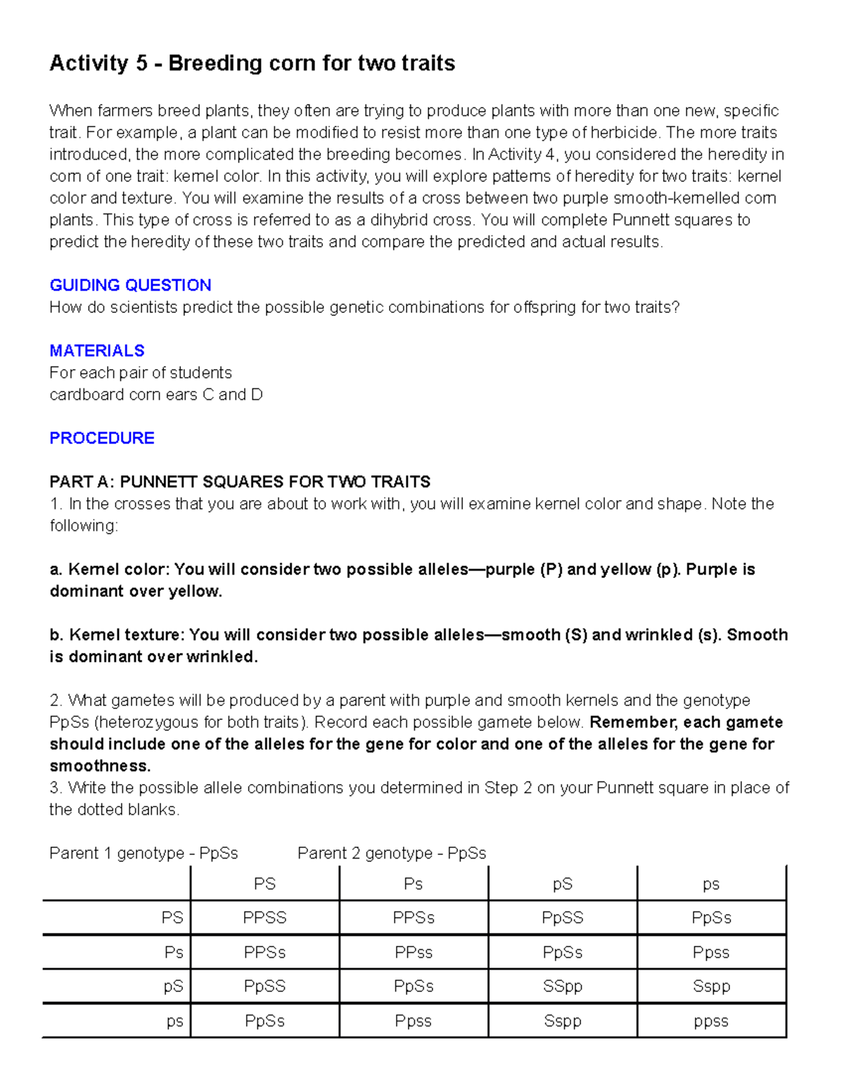 Olivia Rivers 22 - 1-Activity 5 - Breeding corn for two traits ...