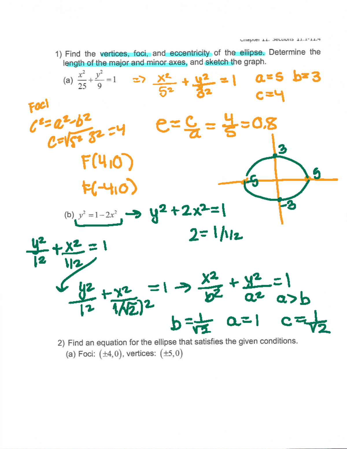 Math (45) - math 127 - = A+IE1 a=S Foci 12=9F-b2 e= = 0. CIRF32: 4 ↑ (4 ...