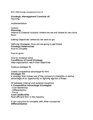 BUSA 4980 Strategic management notes 11 - BUSA 4980 Strategic ...