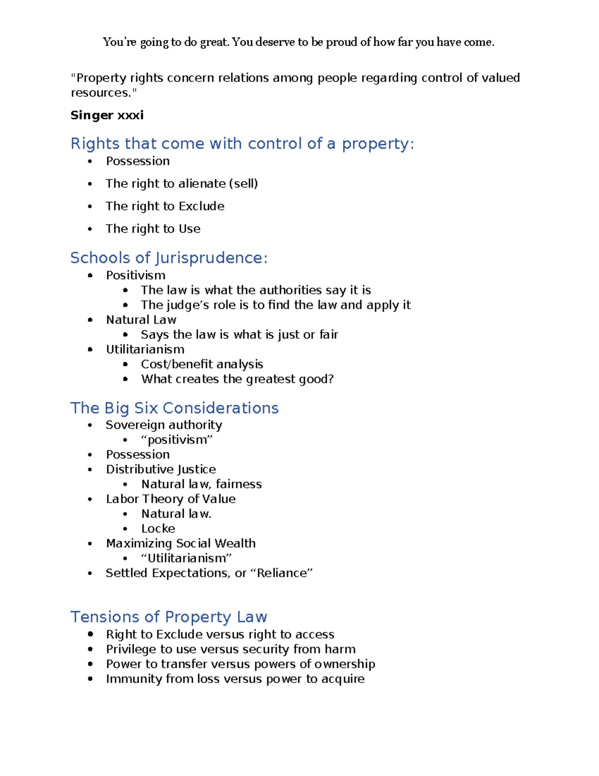 Property Outline - Law School - "Property rights concern relations ...