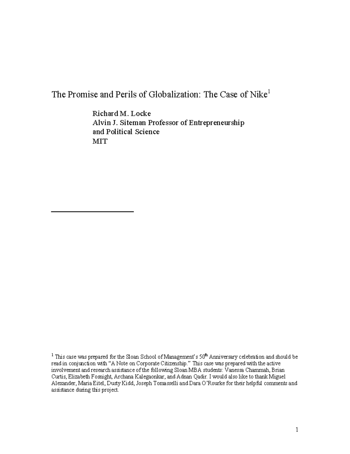 Nike Case Study - The Promise and Perils of Globalization: The Case of ...