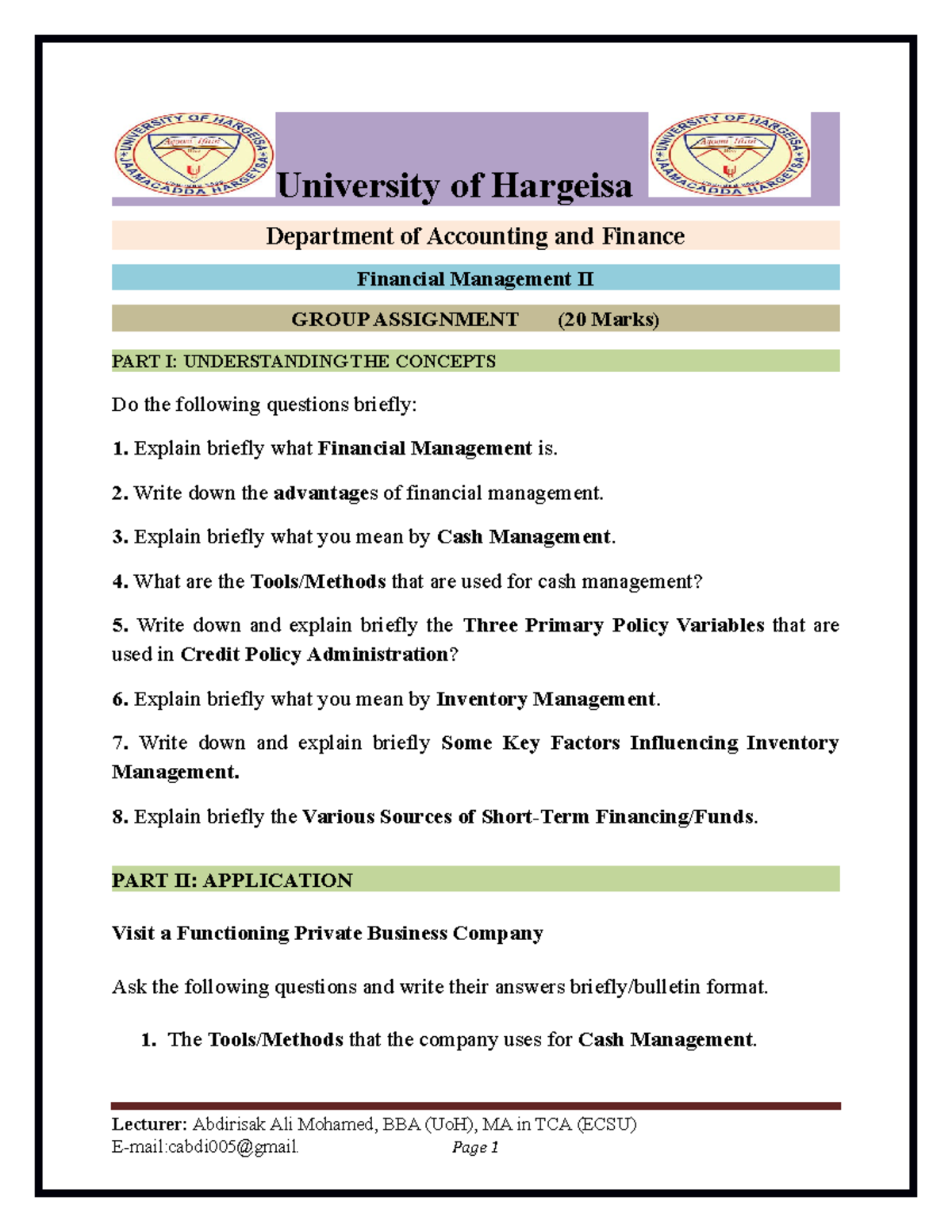 Uo H FMII Group Assignment , 2022 - University of Hargeisa Department ...