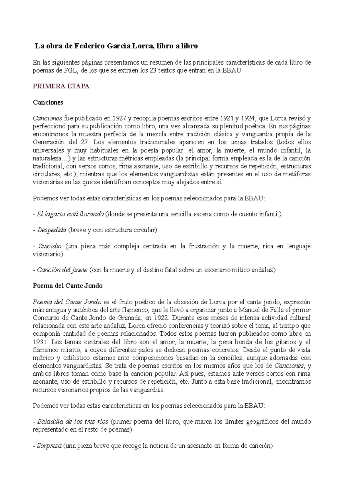 Libros Poemas Federico García Lorca apuntes - La obra de Federico ...