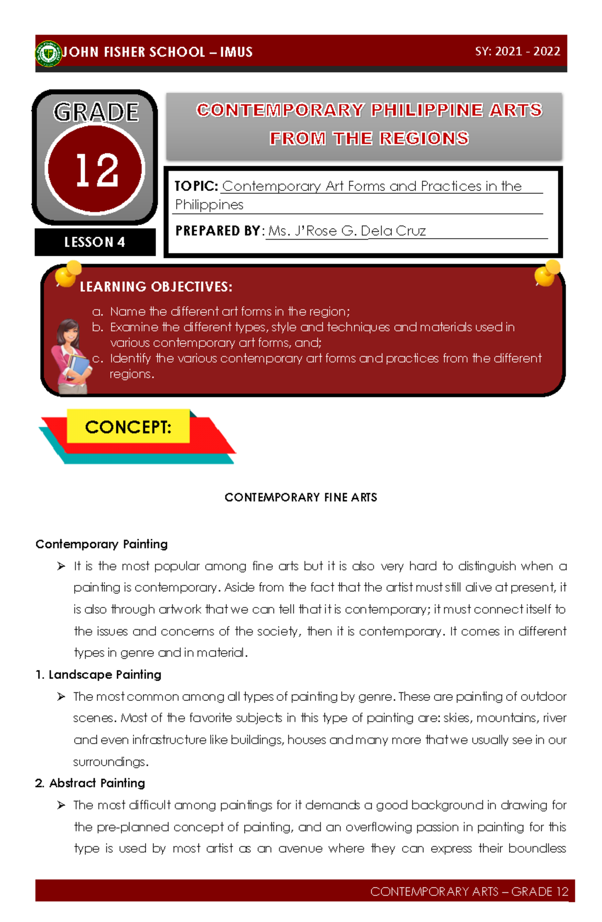 Contemporary Arts Lesson - Various Art Forms in the Philippines ...