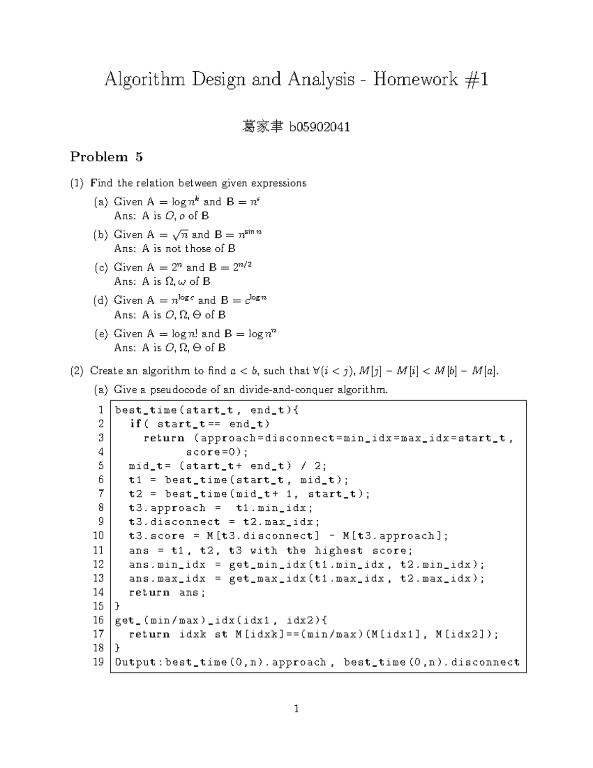 P56 - hw1 - Algorithm Design and Analysis - Homework #1 葛家聿 b05902041 ...