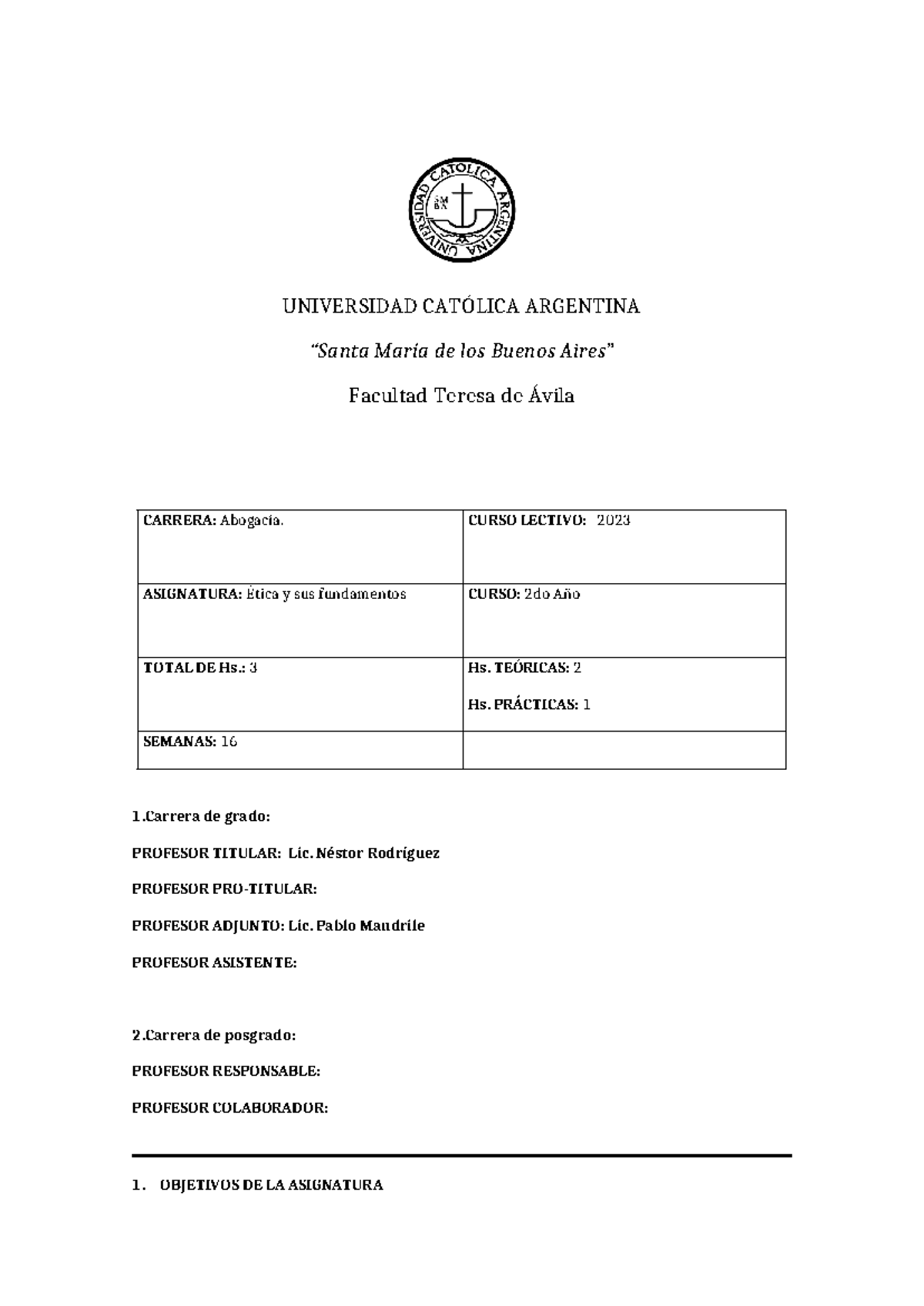 Ética 2023 AB - sdsdsdsdsd - UNIVERSIDAD CATÓLICA ARGENTINA “Santa ...