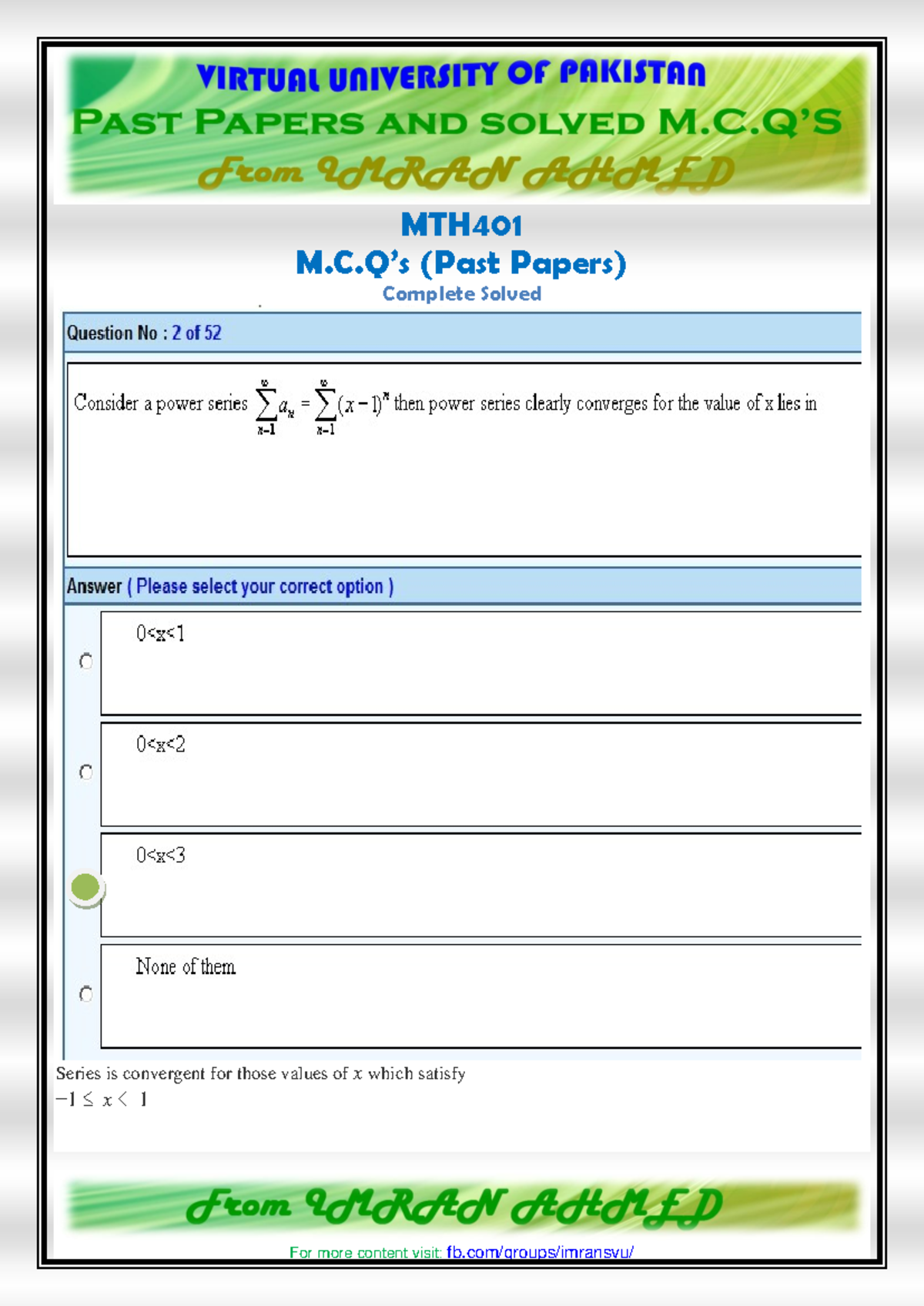 MTH401 Final Term MCQs Screen Shots - differential equation - MTH M.C’s ...