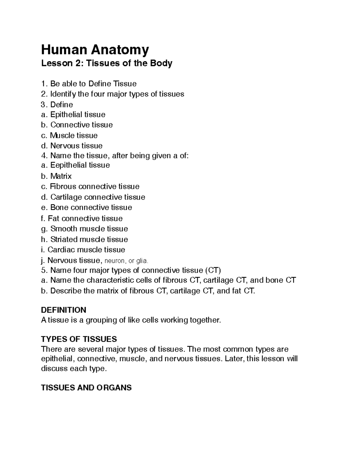 Anat 2 - tissues anatomy class notes - Human Anatomy Lesson 2: Tissues ...