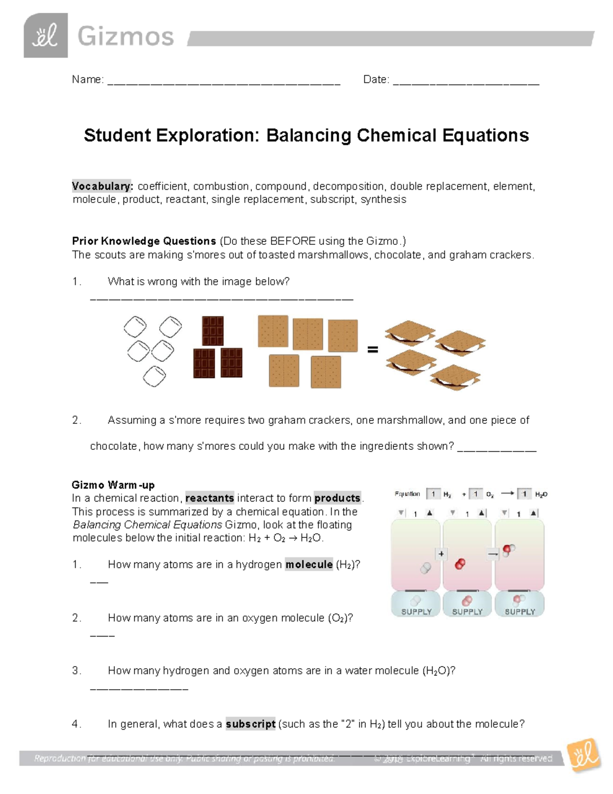 Balancing Chem Equations SE - Name ...