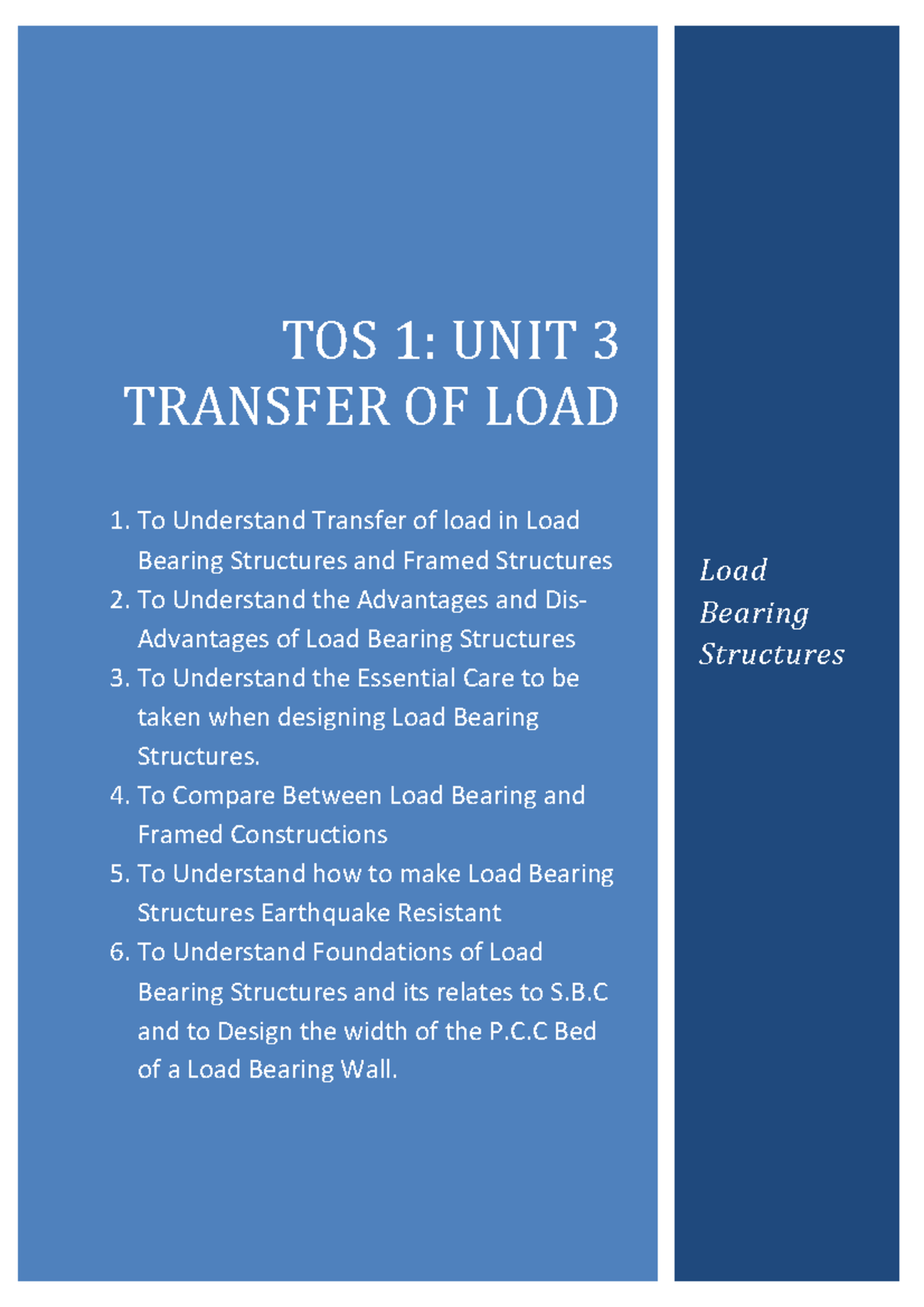 Transfer of loads - Ar. Arthur Cutinho;Ar. Prashant Joshi TOS 1: UNIT 3 ...
