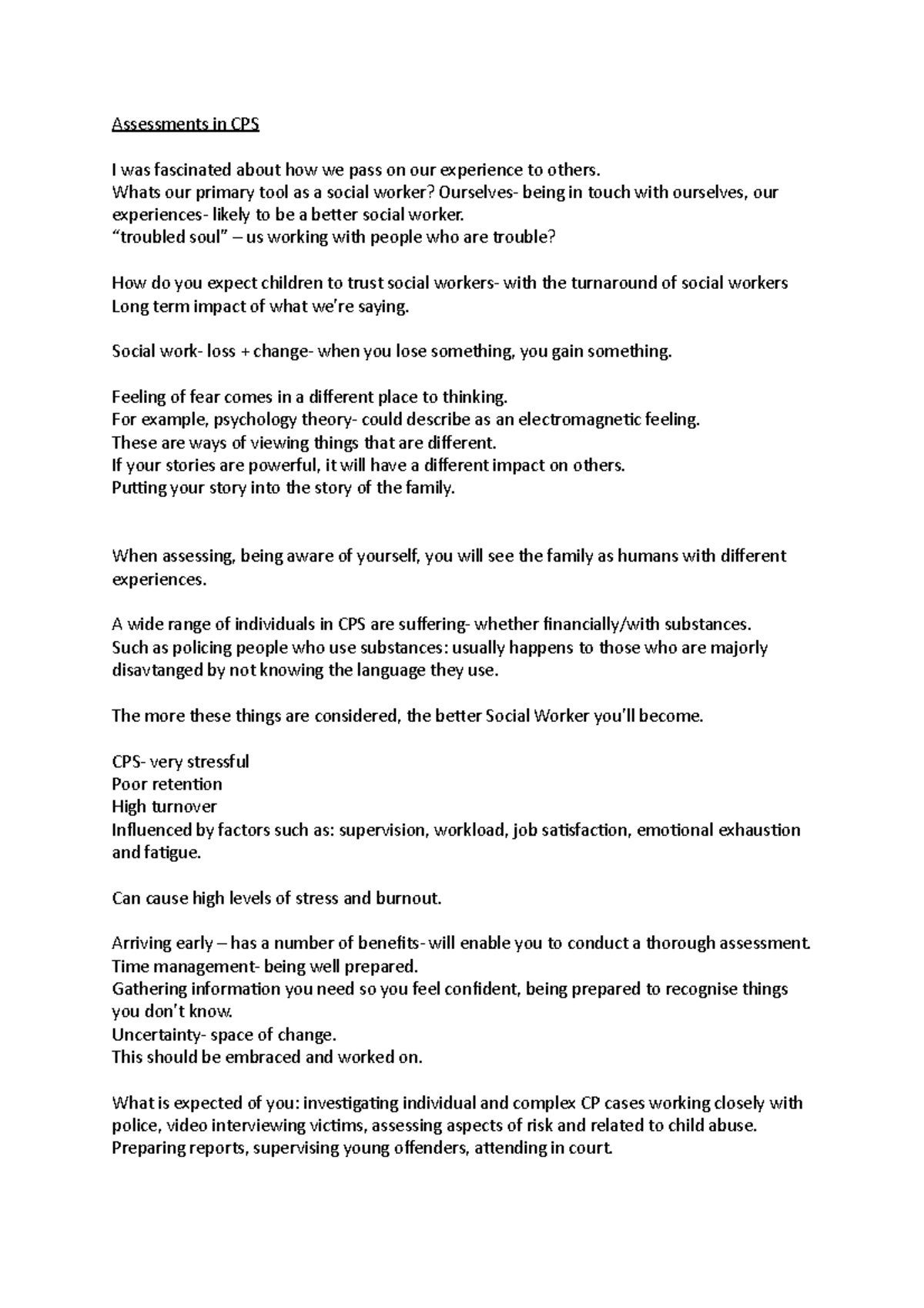 Assessments in CPS - social work lecture notes - Assessments in CPS I ...