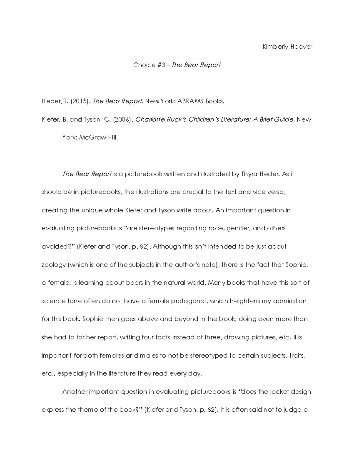The Bear Report - Children's lit portfolio - Kimberly Hoover Choice #3 ...