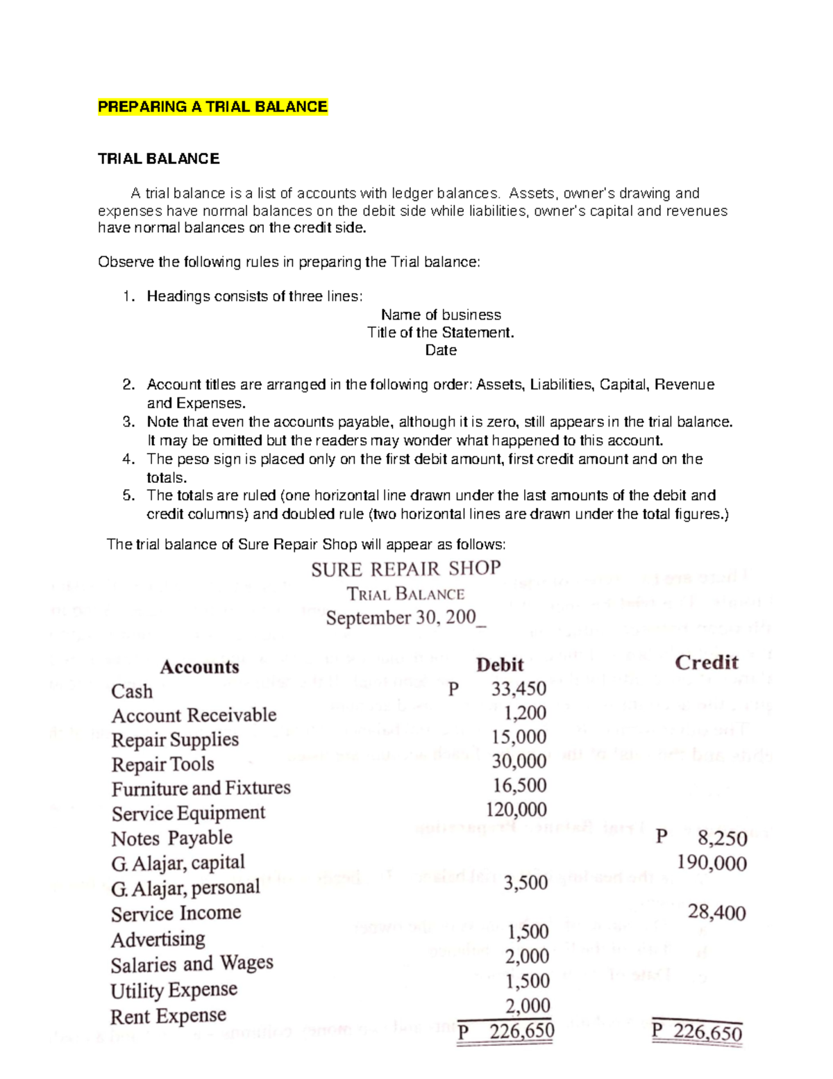 Preparing A Trial Balance - PREPARING A TRIAL BALANCE TRIAL BALANCE A ...
