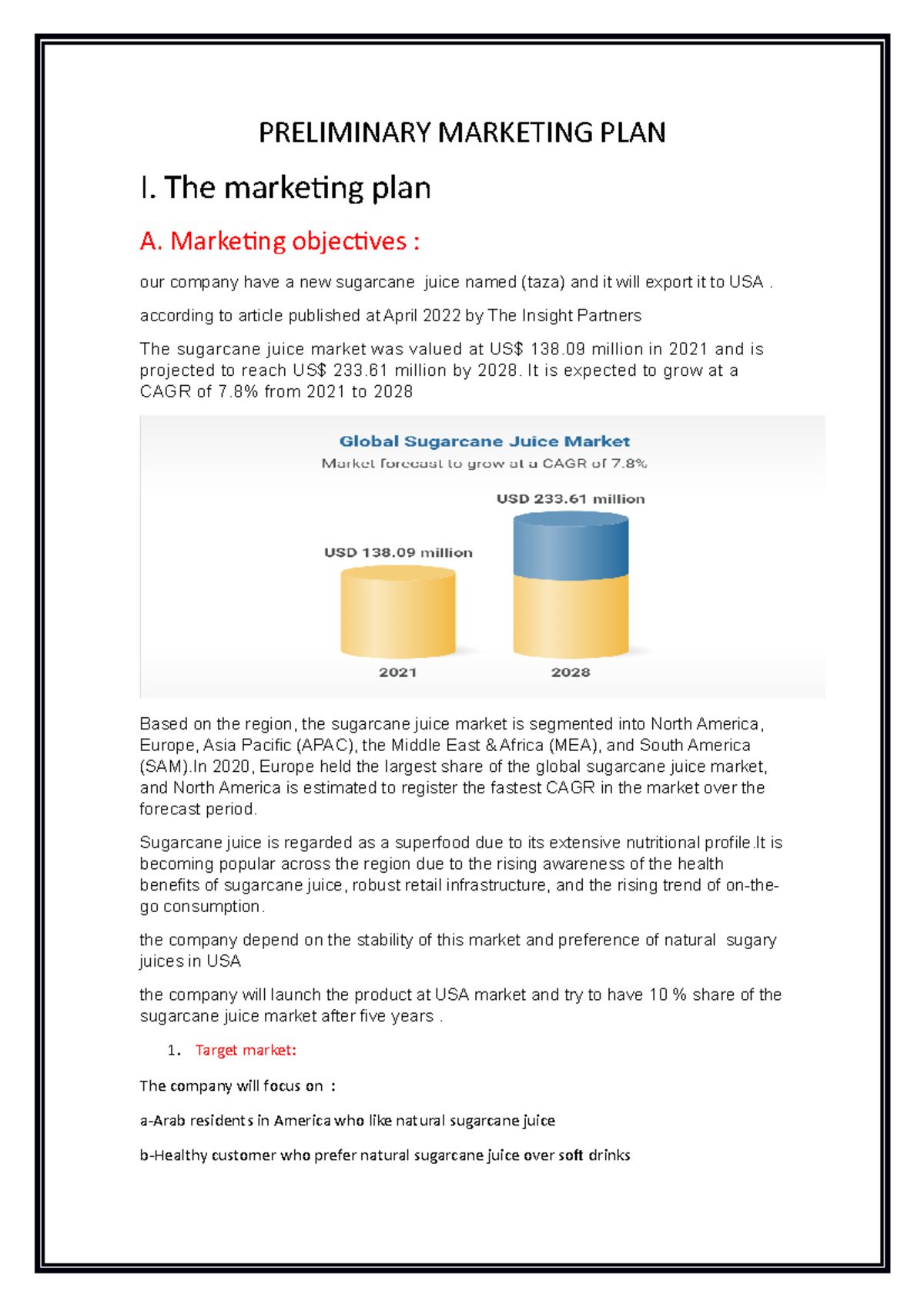 Marketing project - fefwere - PRELIMINARY MARKETING PLAN I. The ...