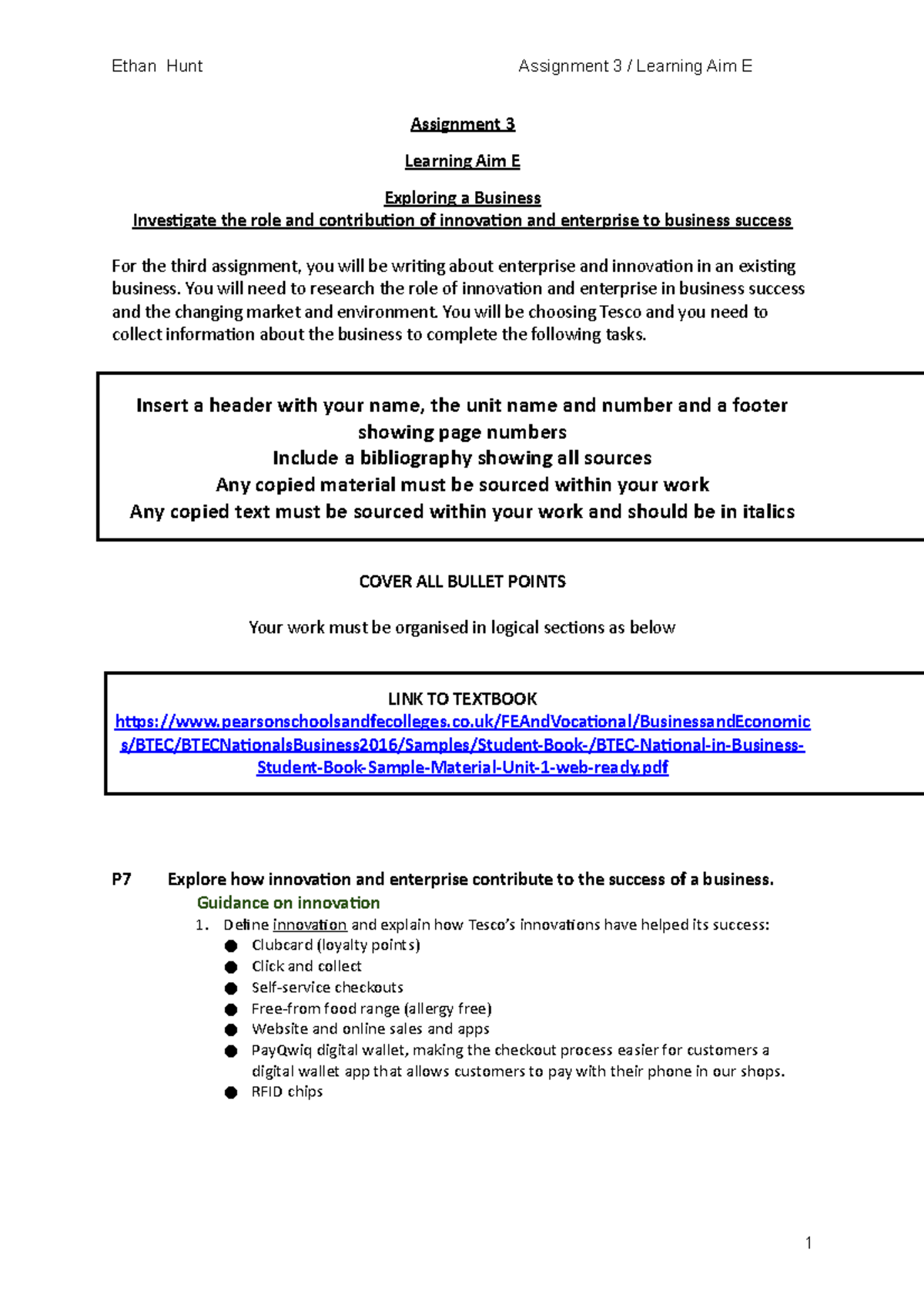 Copy of Assignment 3 for business a level - Assignment 3 Learning Aim E ...