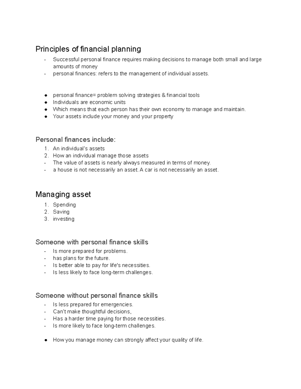 Intro to economics- Principles of financial planning - Principles of ...