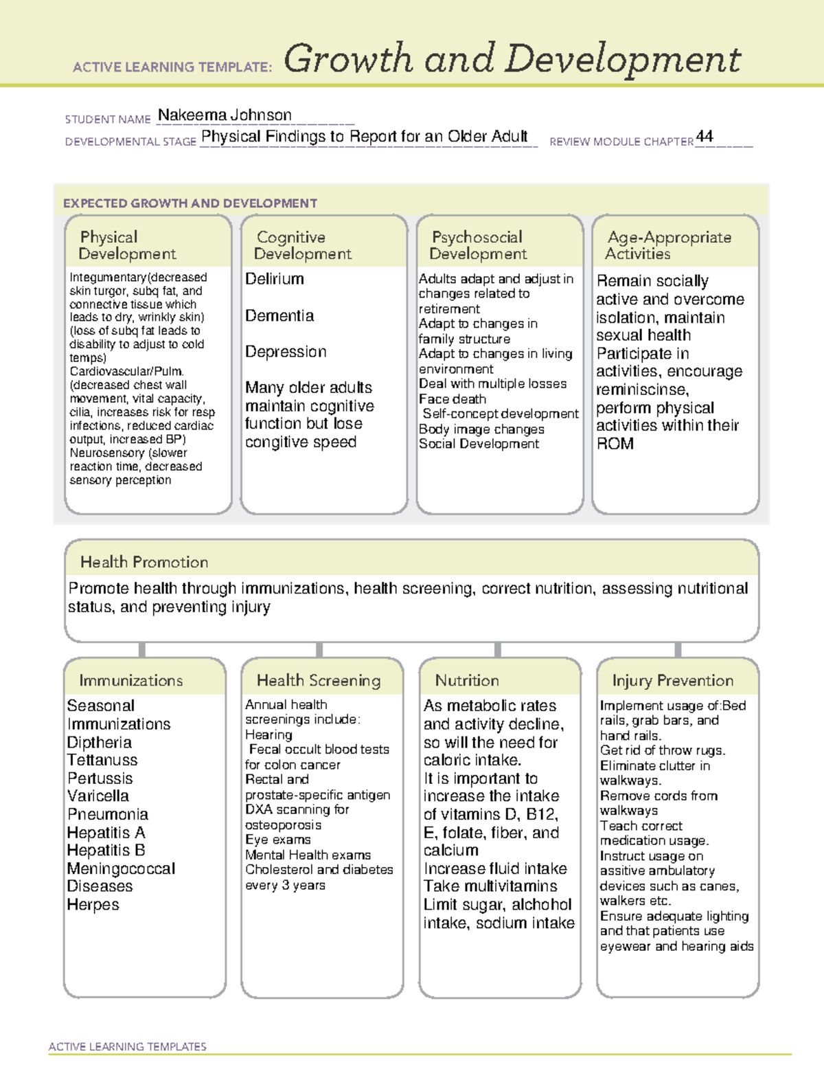 Growth and Development 2 - 102 - ACTIVE LEARNING TEMPLATES EXPECTED ...