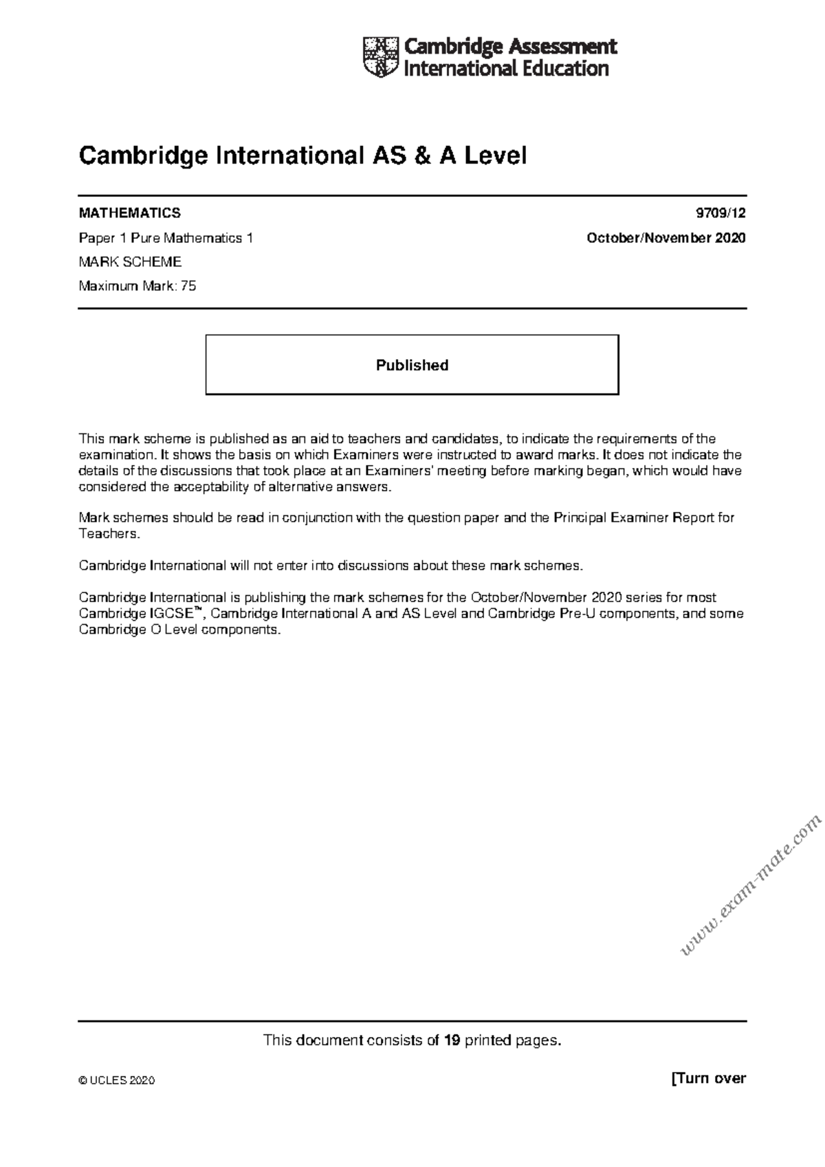 9709 w20 ms 12 - Mathematics - © UCLES 2020 This document consists of ...