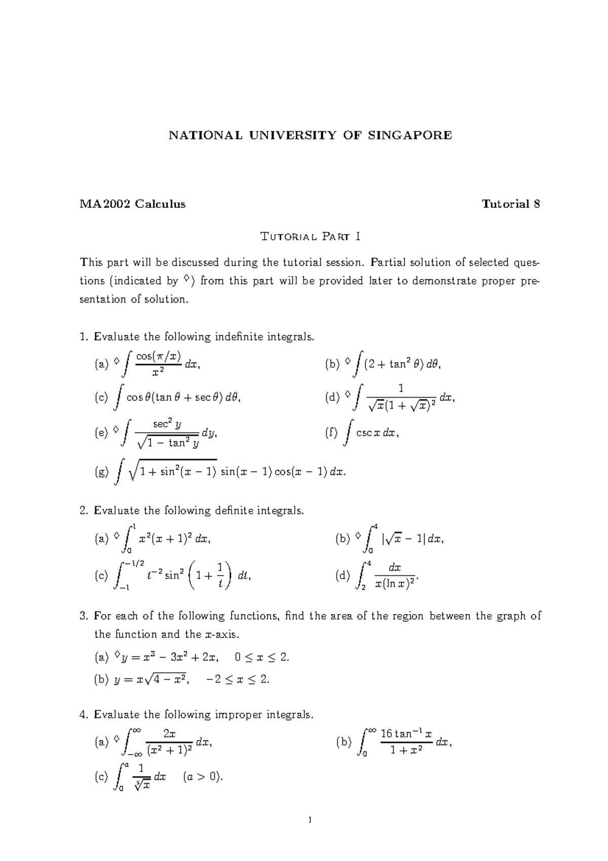 T8 - tutorial questions for practice semester 1 - NATIONAL UNIVERSITY OF SINGAPORE MA2002 ...