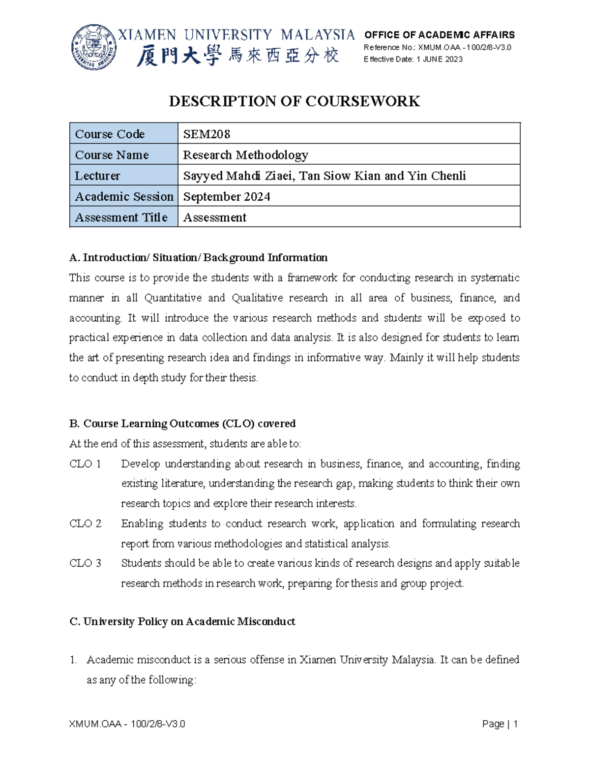 2.4-Description of Coursework SEM208 - DESCRIPTION OF COURSEWORK Course Code SEM Course Name ...