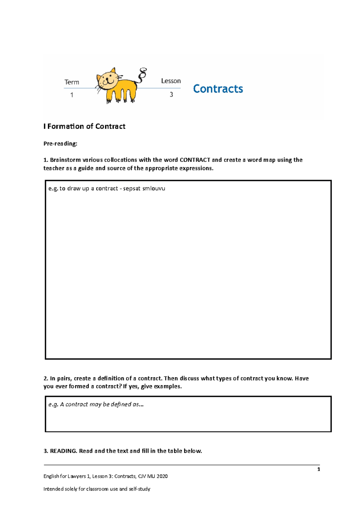 Lesson 03 Contracts - I Formation of Contract Pre-reading: Brainstorm ...