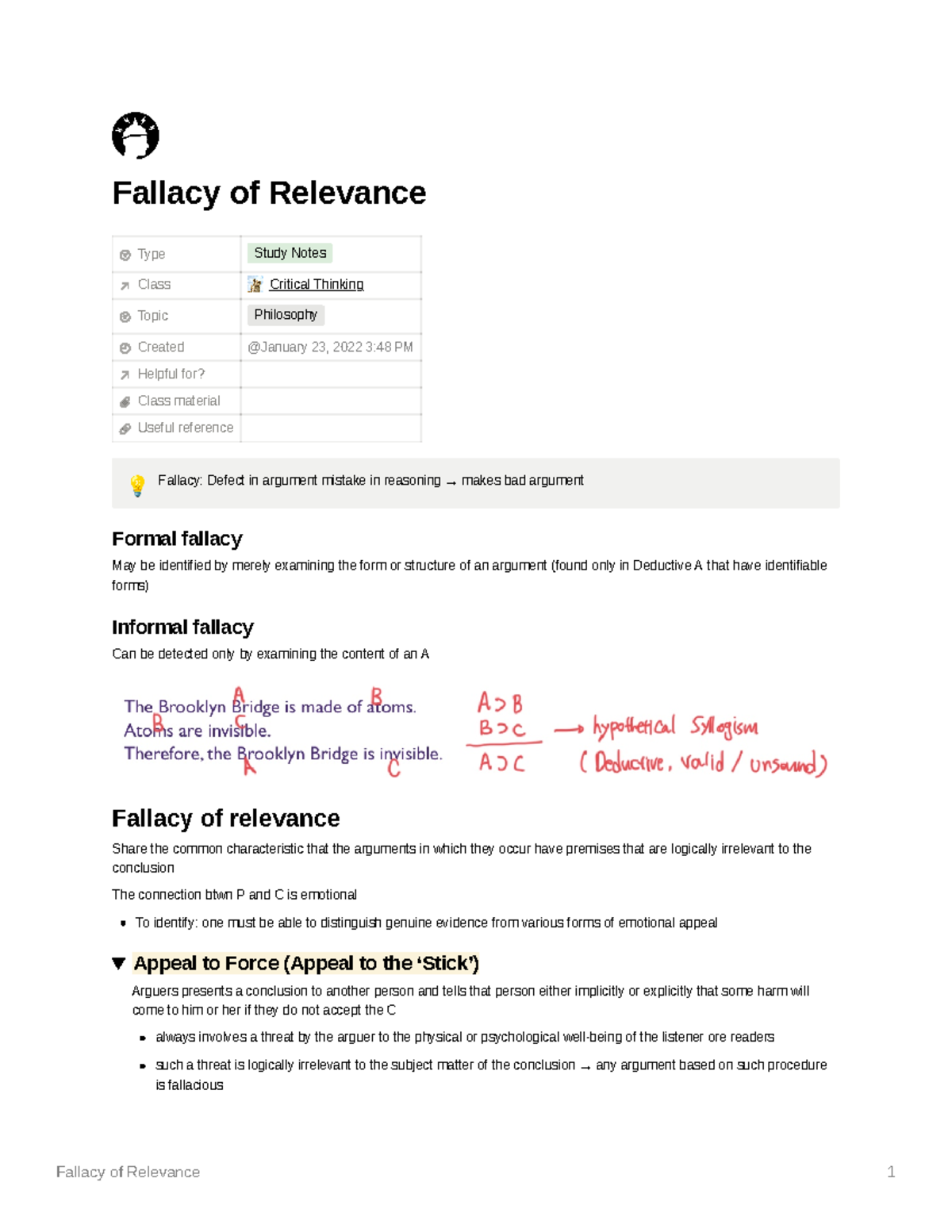 Fallacy of Relevance - This note is for the logic class (philosophy ...