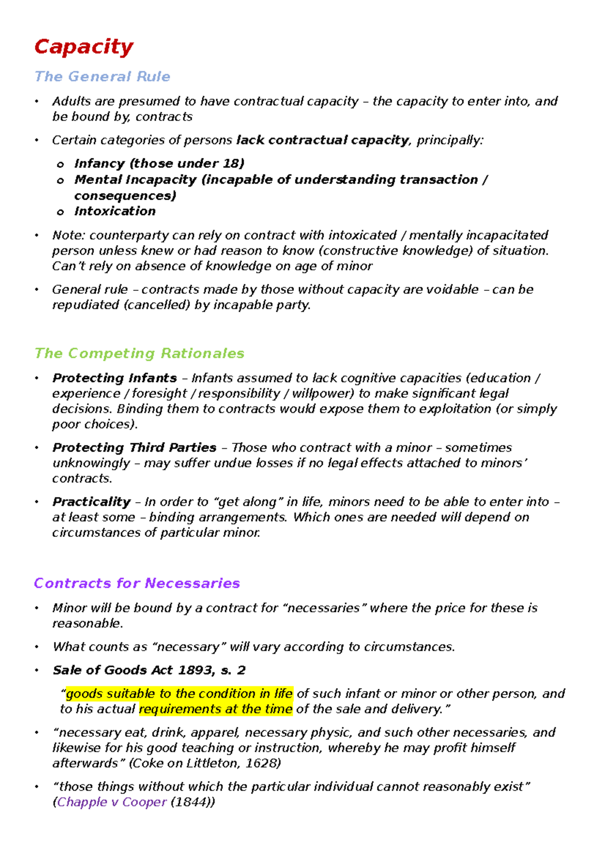 Contract Law Topic 8.LW152 - Capacity The General Rule - Adults are ...