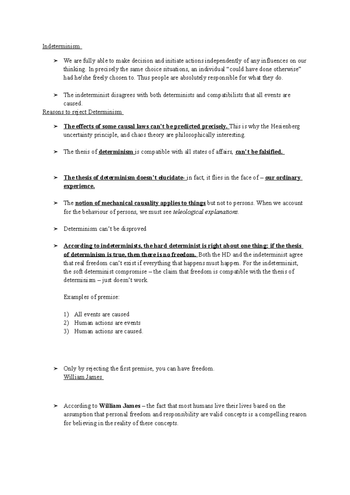 EXAM 2 Material - Lecture Notes - Indeterminism, Reasons to reject ...