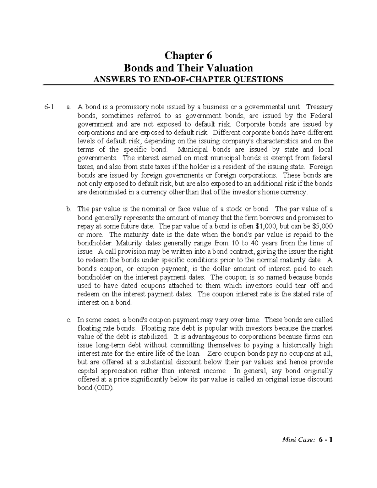 Bond - Grade: a - Chapter 6 Bonds and Their Valuation ANSWERS TO END-OF ...