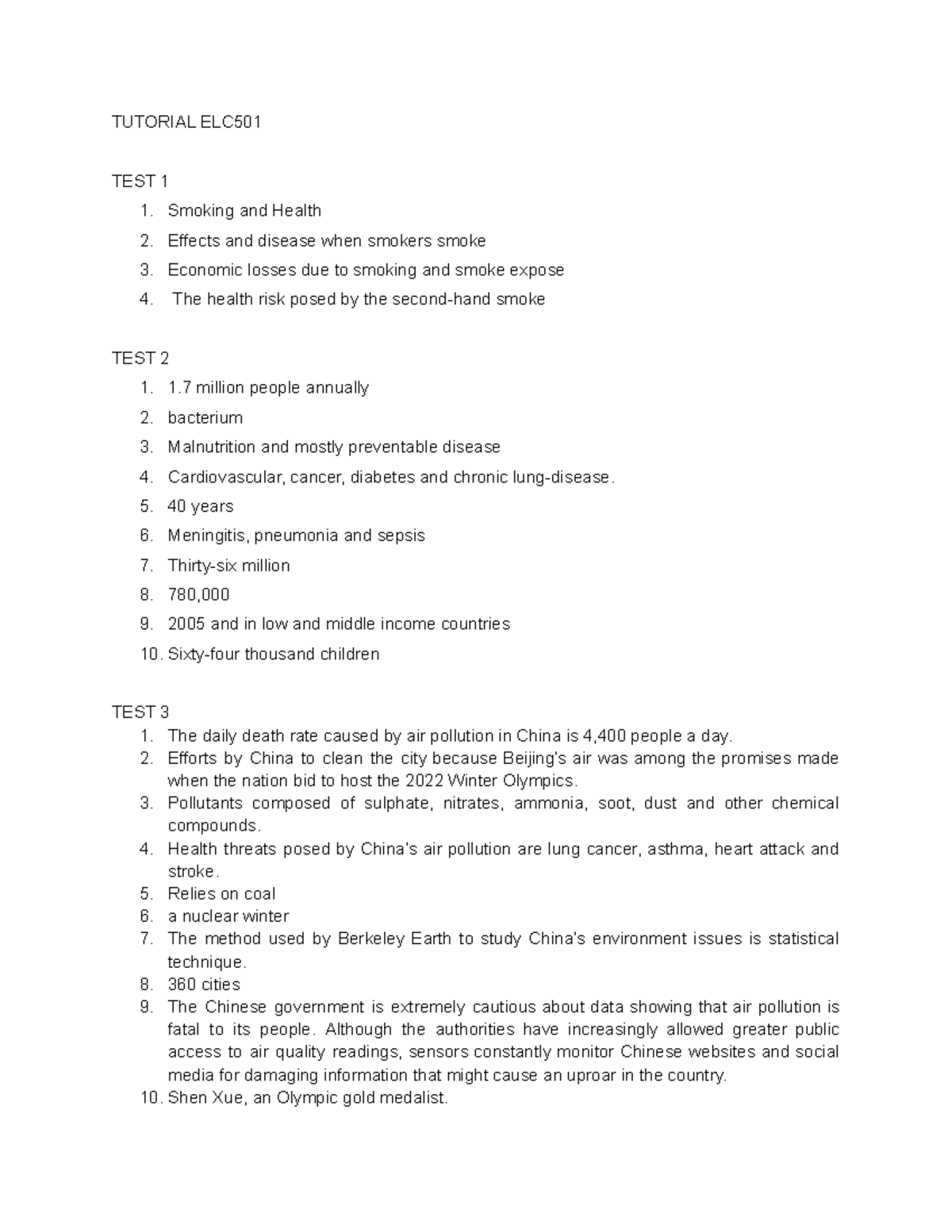 Tutorial ELC501 ILLY Ameera - TUTORIAL ELC TEST 1 Smoking and Health ...