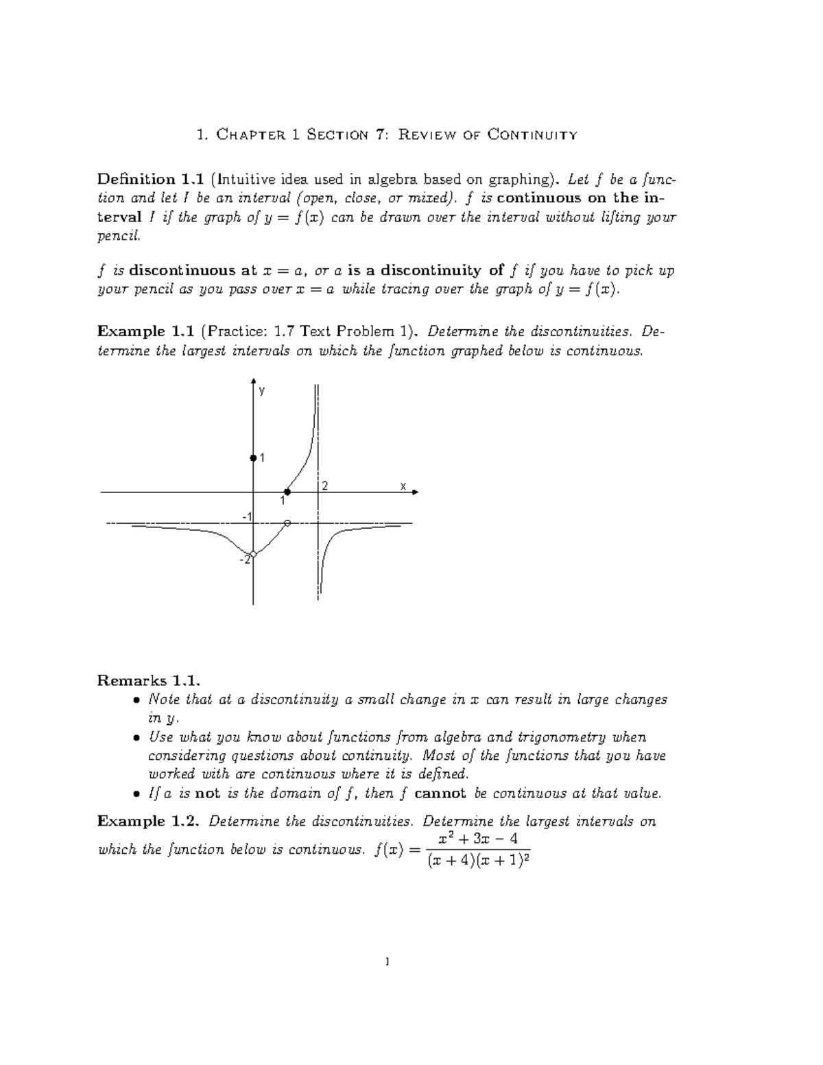1 7Limitsand Continuity - Chapter 1 Section 7: Review of Continuity ...
