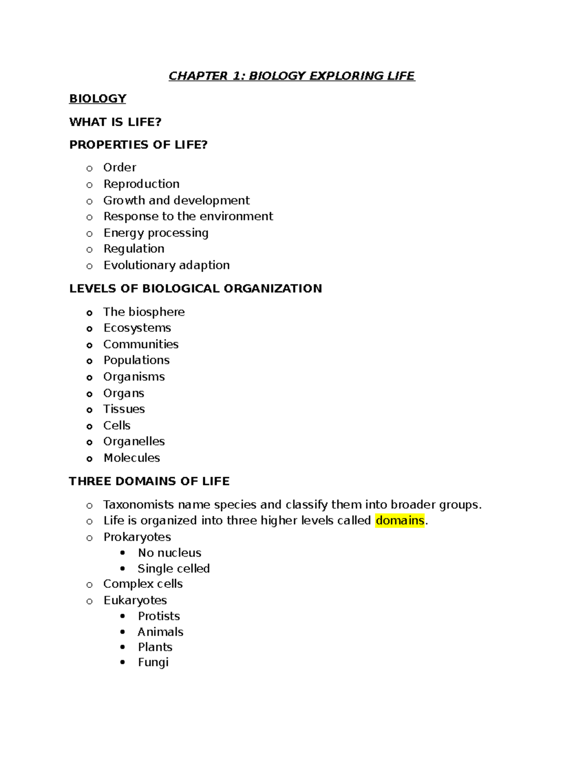 Final Study Guide - CHAPTER 1: BIOLOGY EXPLORING LIFE BIOLOGY WHAT IS ...