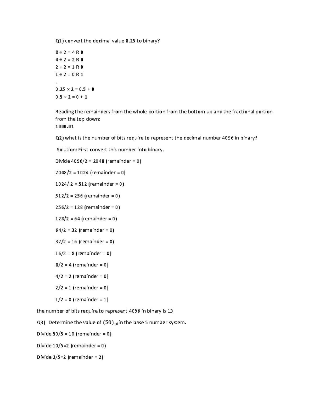 Exercises 2 -2 - practice problems for midterm/quiz coen 212 - Q 1 ) convert the decimal value 8 ...