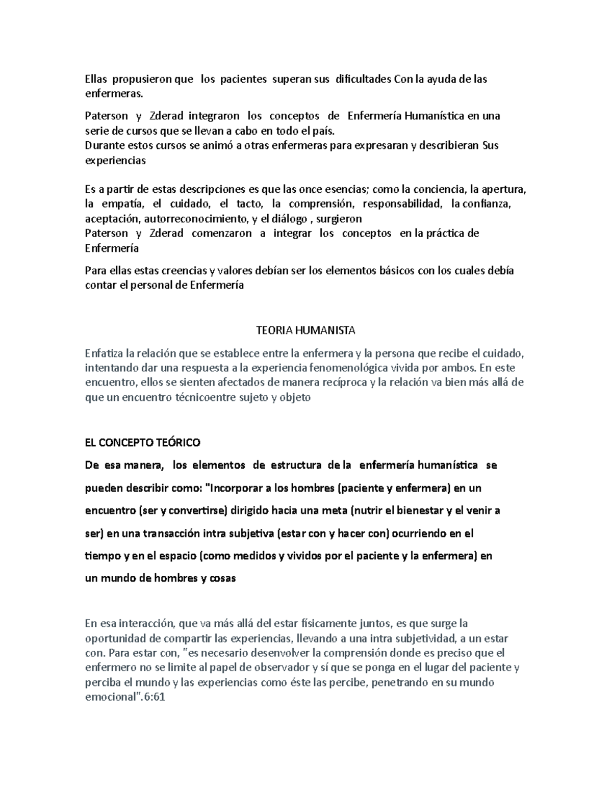 Paterson y zderad - Ellas propusieron que los pacientes superan sus ...