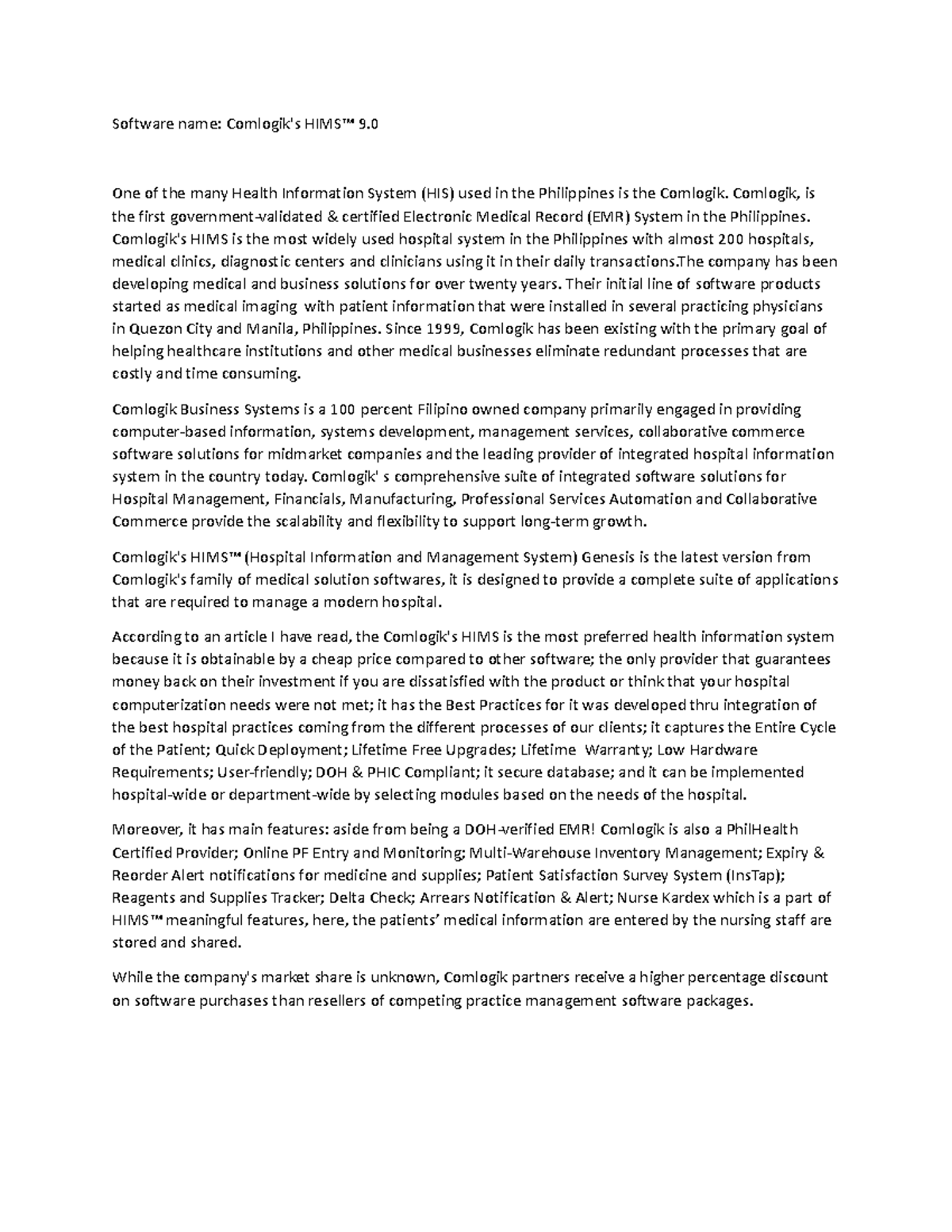 His comlogik - Health Information System used in the Philippines ...