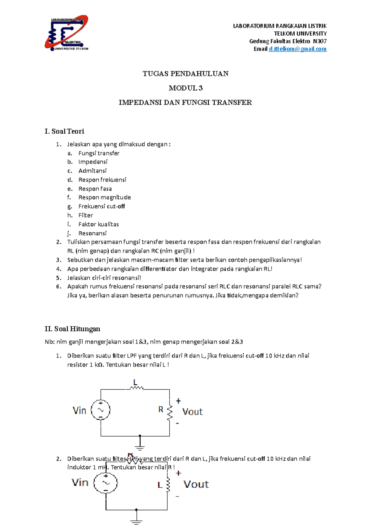 TP Modul 3 TT - Electrical Circuit Laboratorium tasks - LABORATORIUM RANGKAIAN LISTRIK TELKOM ...