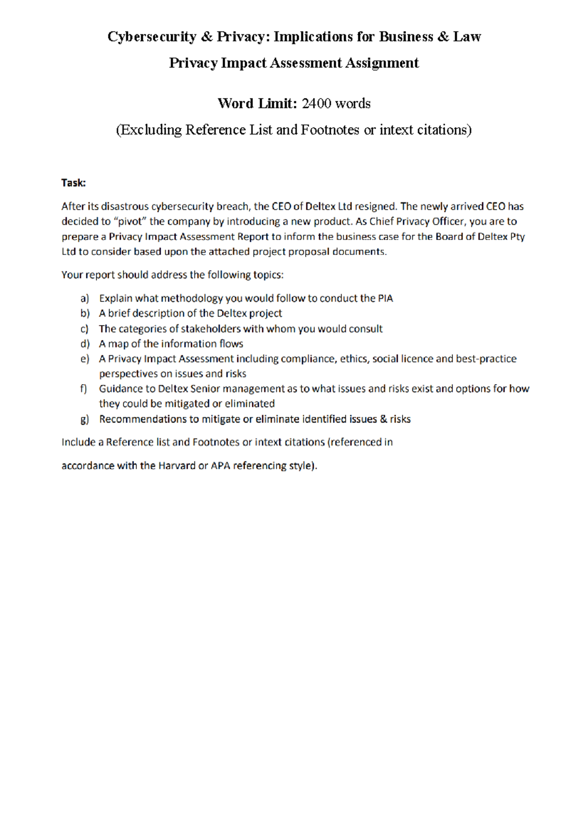 Privacy Assessment Task - Cybersecurity & Privacy: Implications for ...