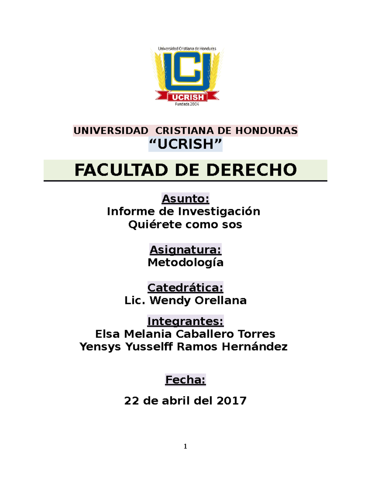 Proyecto de Investigacion Metodologia - UNIVERSIDAD CRISTIANA DE ...