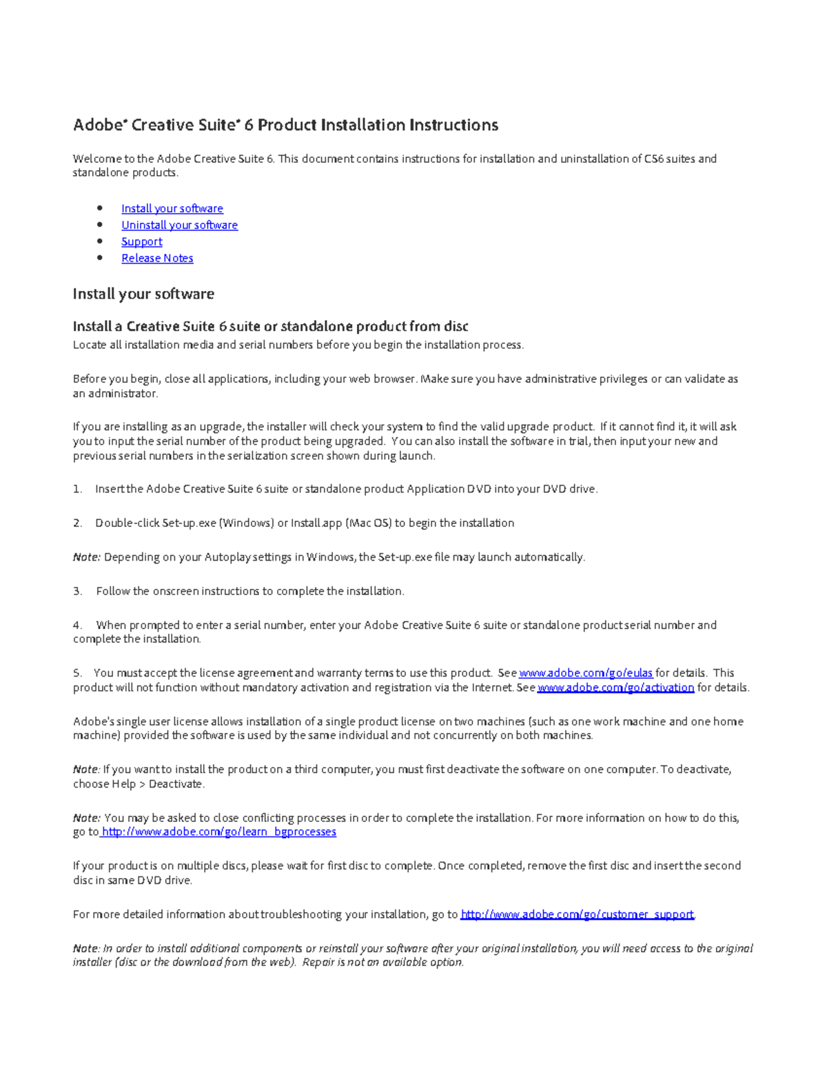 Installation Instructions - Adobe® Creative Suite® 6 Product ...
