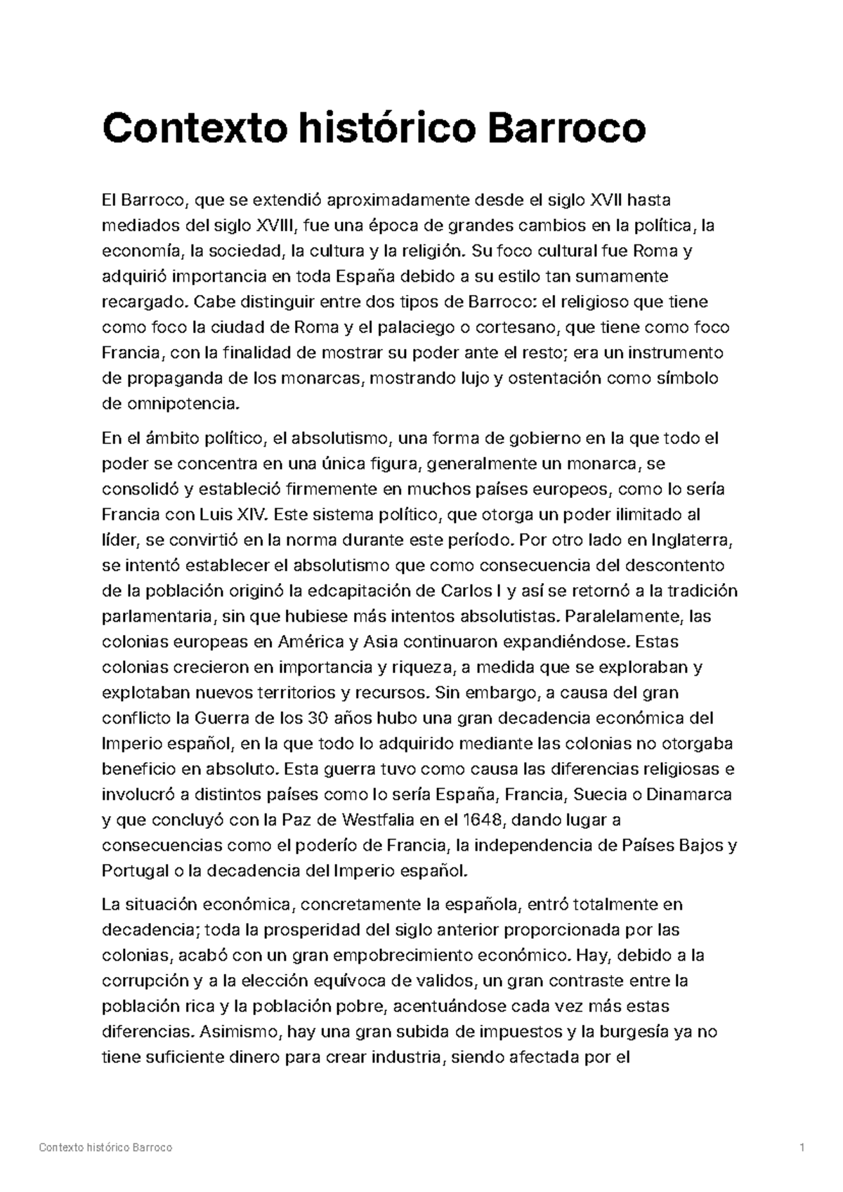 Contexto histórico Barroco - Contexto histórico Barroco 1 Contexto histórico Barroco El Barroco ...